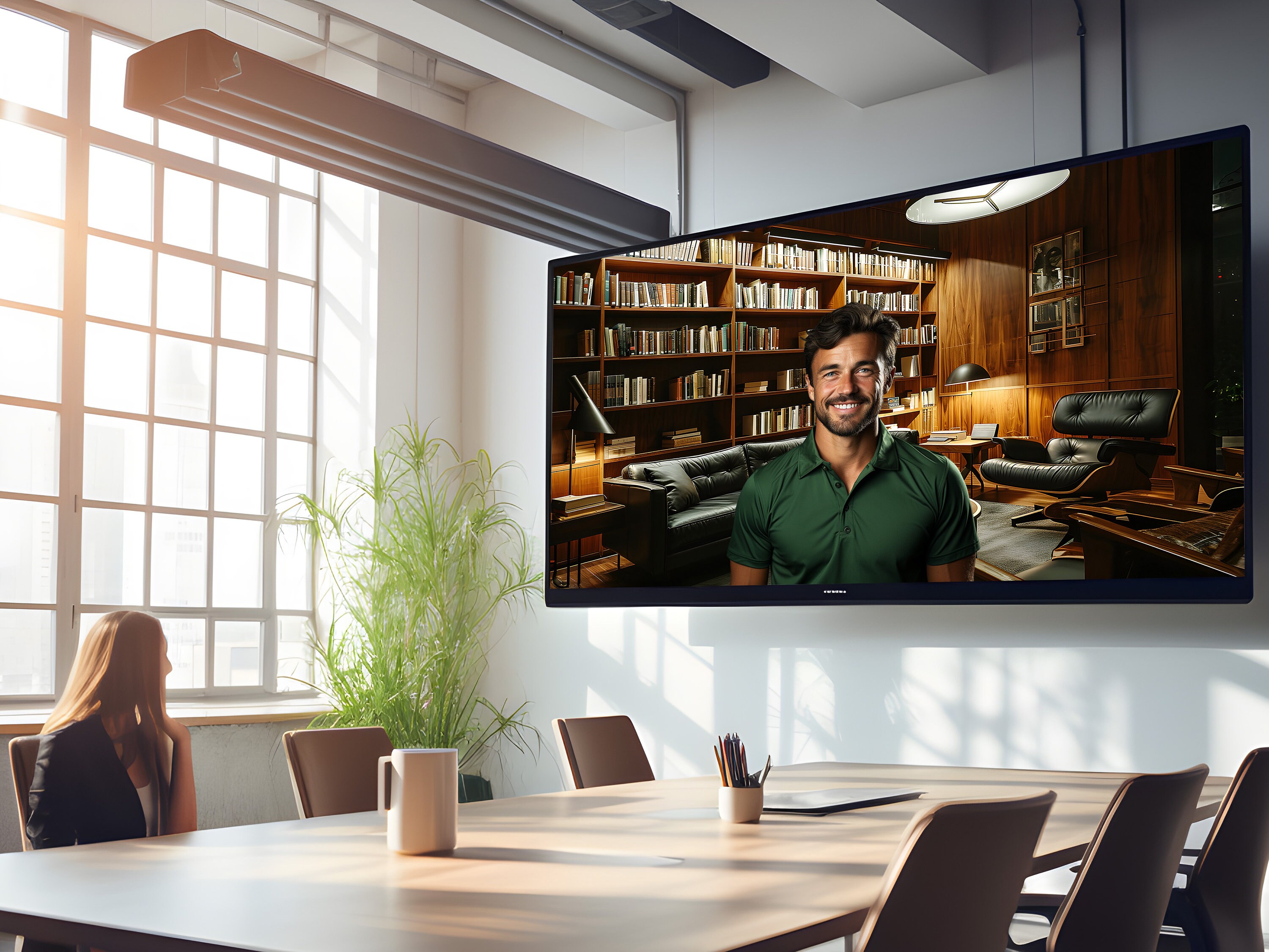 Luxury Library Scene: Interior Study Space With Leather Sofas, Zoom ...