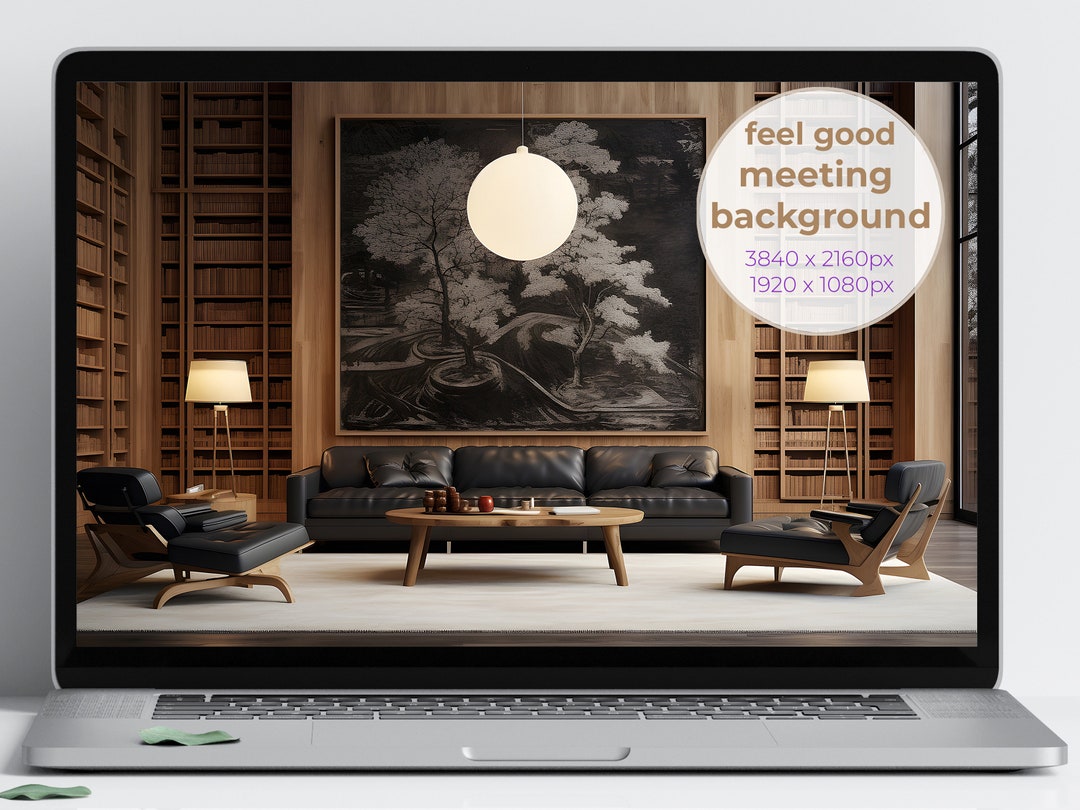 Winter Serenity Zoom Background With Leather Sofa Library, Zoom Virtual ...