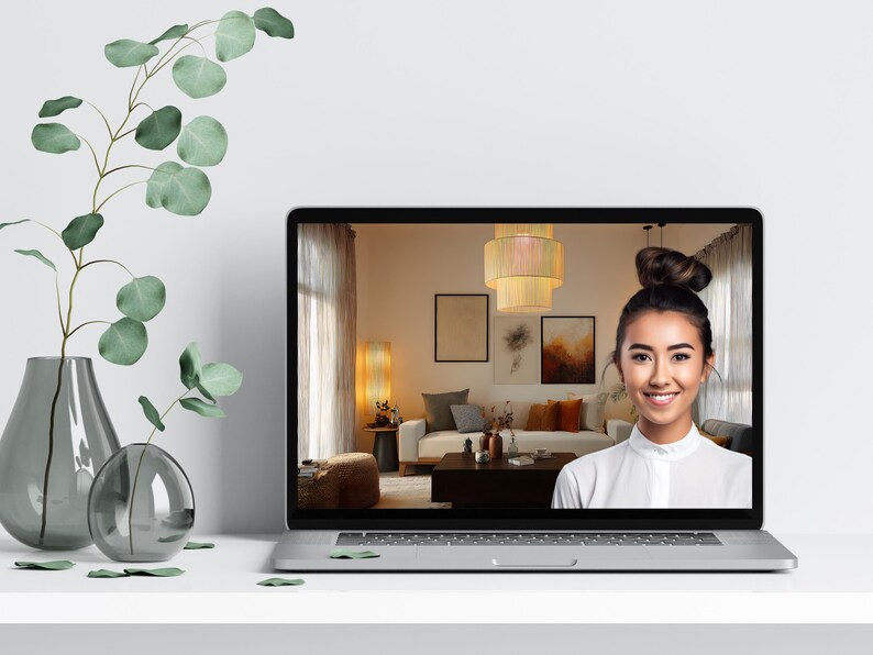 Japandi Living Room Virtual Background: Modern Home Office Decor ...