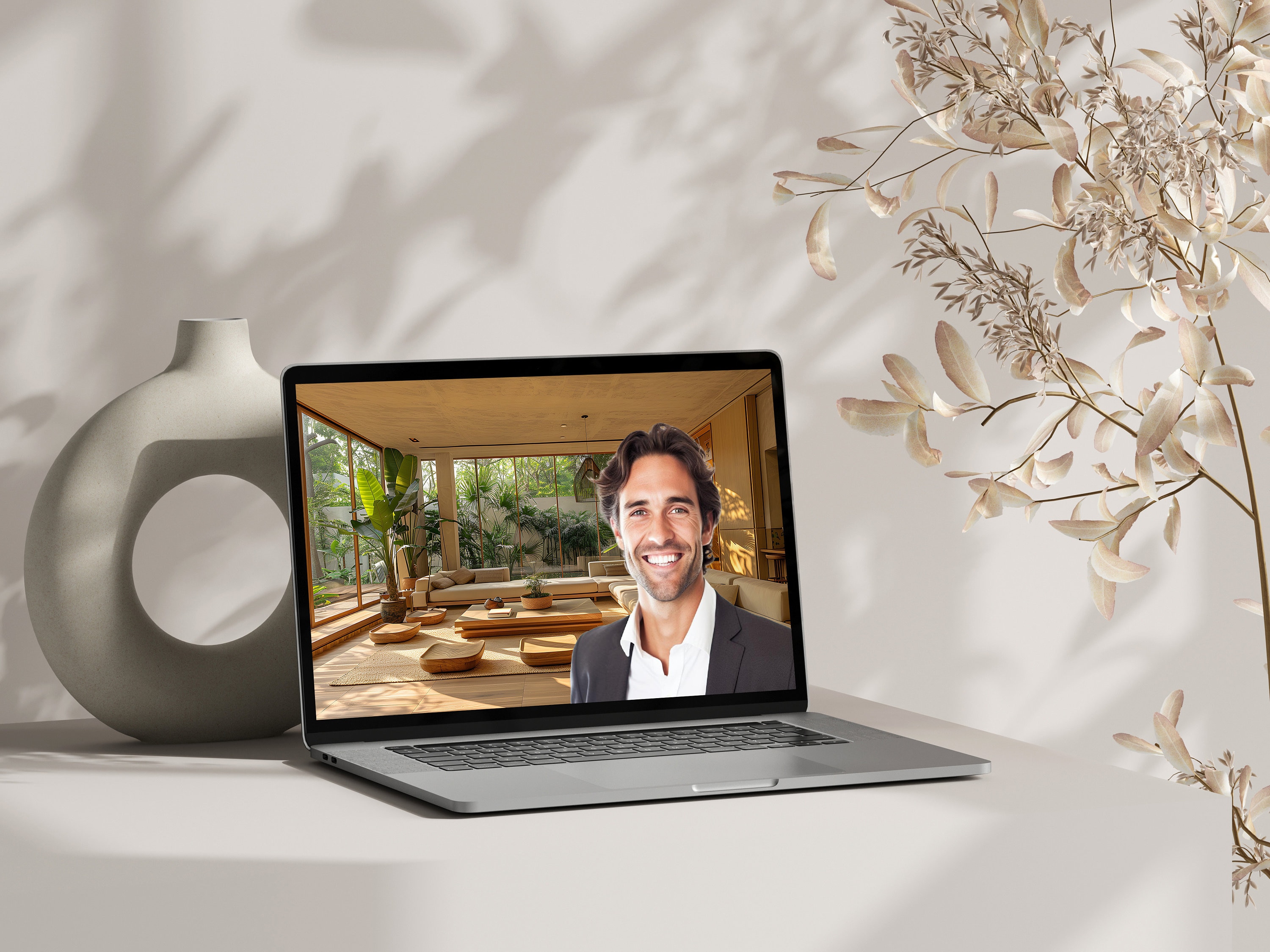 Modern Apartment Zoom / Teams Background: Lush Garden View (digital ...