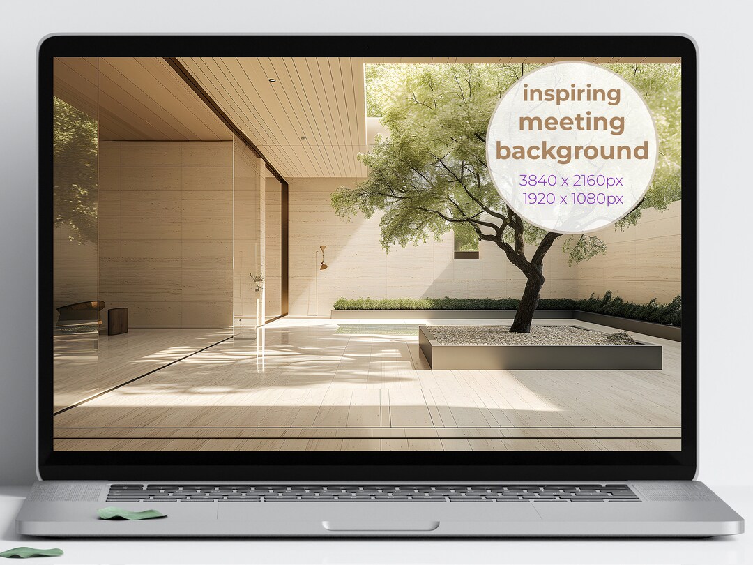 Zoom Background, Center Tree Zoom Background, Beige Travertine Yard ...