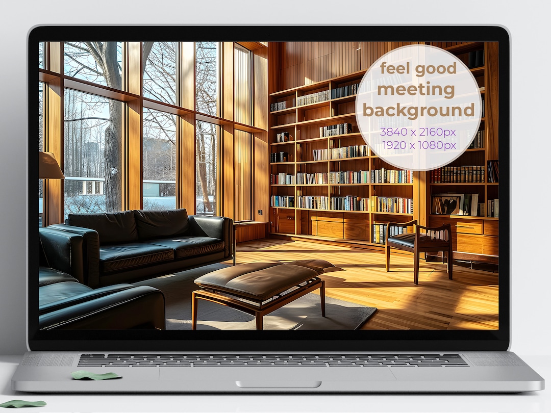 Cozy Library Scene: Wooden Interior With Sunlit Ambiance, Zoom Virtual ...