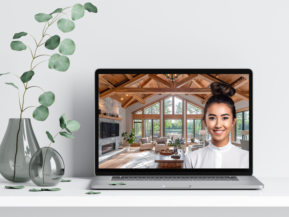 Zoom Background, Rustic Timber Truss Living Room Background, Cozy ...