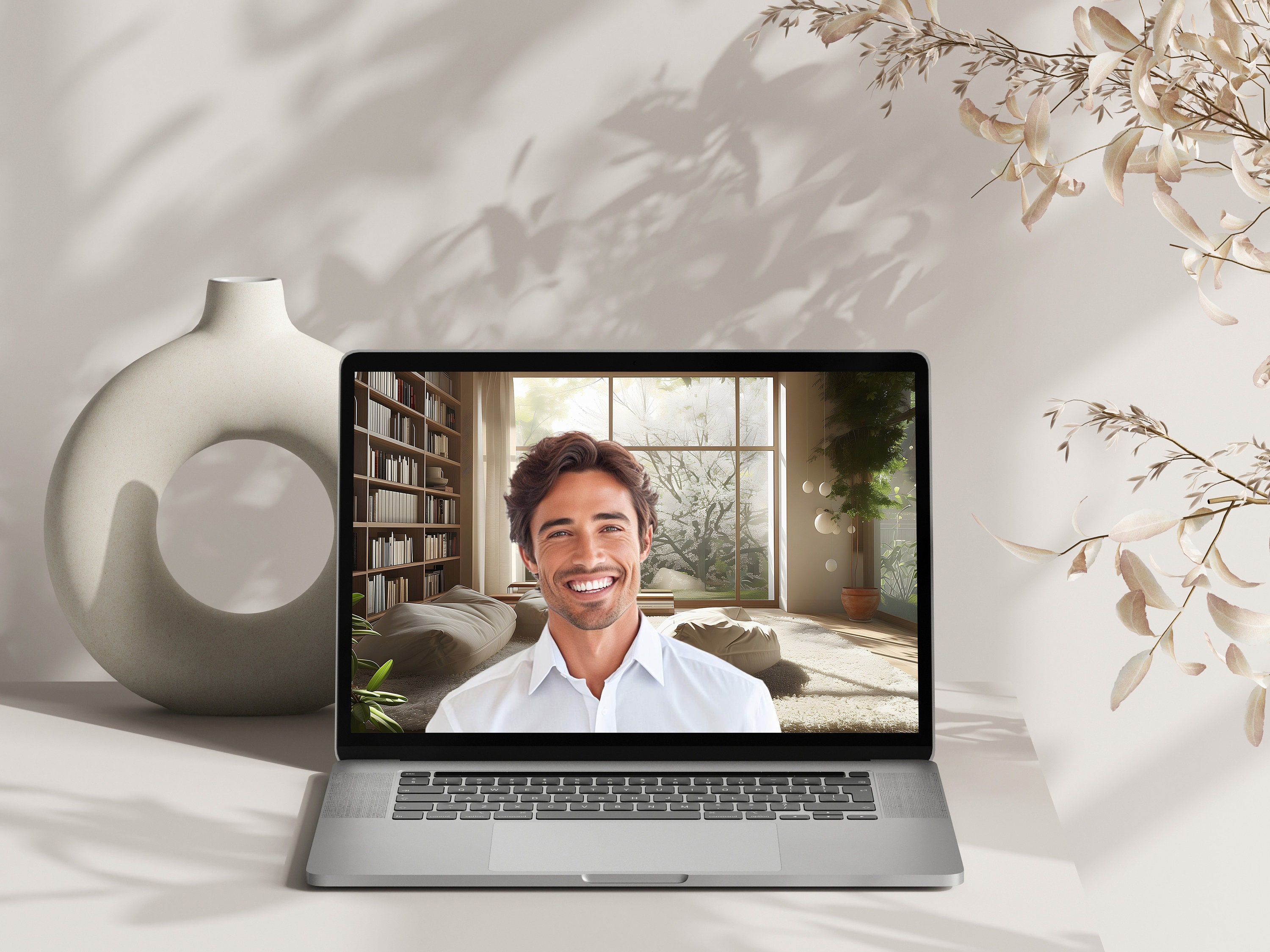 Spring Blossoms Home Library Virtual Background - Elegant & Tranquil ...