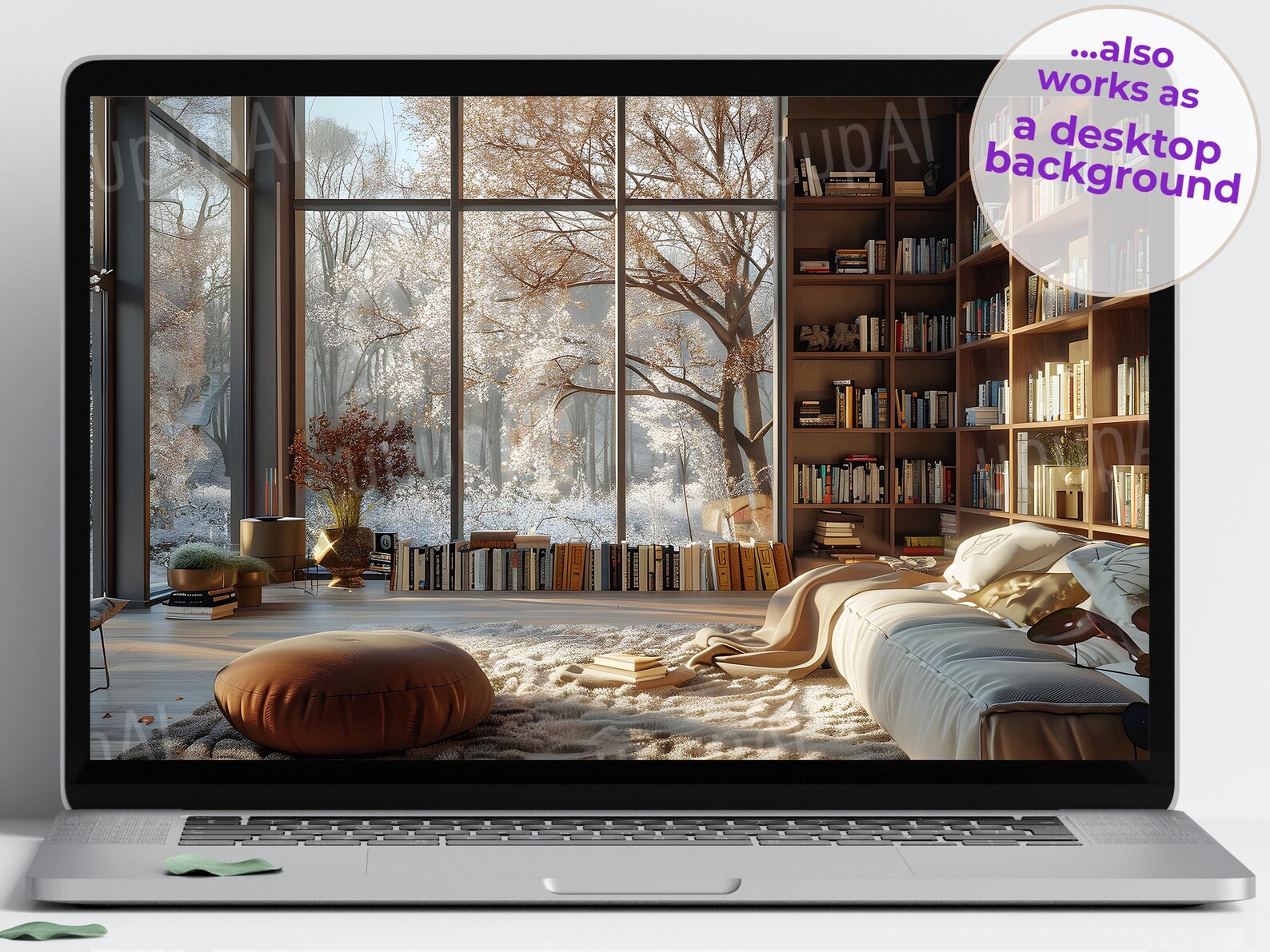 Zoom Virtual Background | Sunlit Winter Home Library, Elegant & Cozy ...