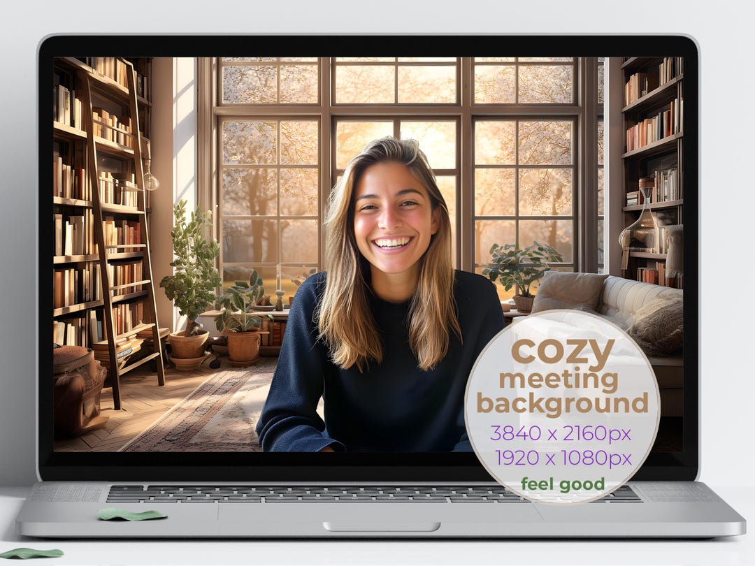 Spring Serenity Zoom Background With Cozy Library & Spring Landscape ...