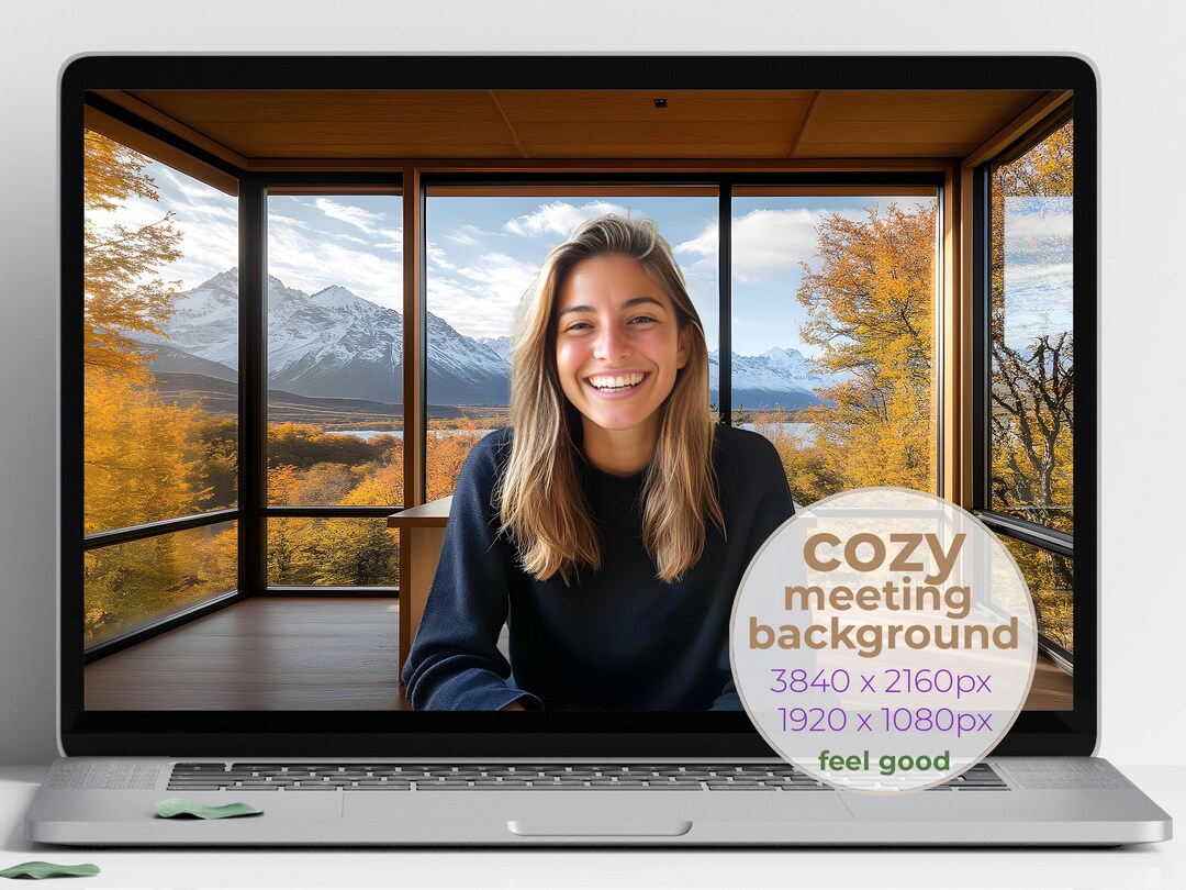 Professional Zoom Background Mountain View, Modern Home Office, Autumn ...
