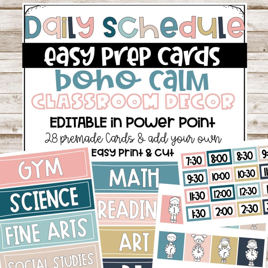 Class Schedule Cards, Boho Classroom Decor, Editable Daily Schedule ...