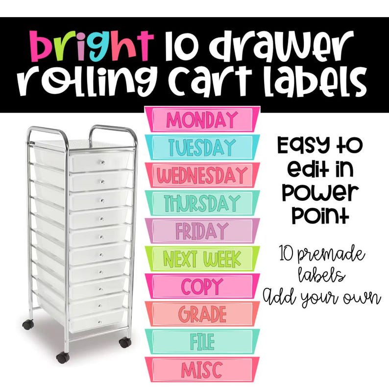 Rolling Cart Labels, BRIGHT Classroom Decor Rolling Cart Labels ...