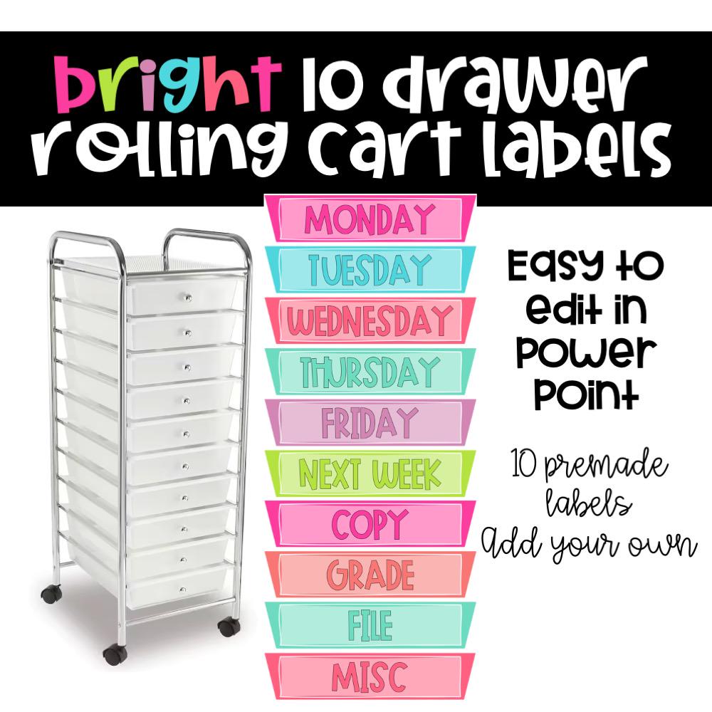 Rolling Cart Labels, BRIGHT Classroom Decor Rolling Cart Labels ...