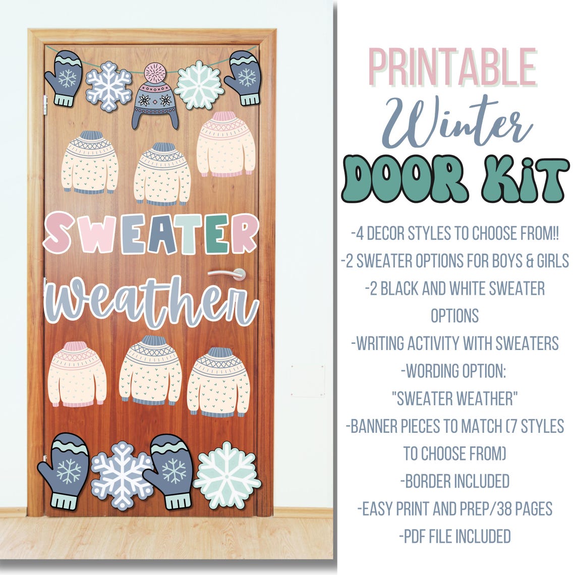 Winter Door Decor Kit | Printable January Classroom Decor | Winter ...