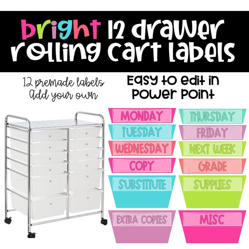Rolling Cart Labels, BRIGHT Classroom Decor Rolling Cart Labels ...