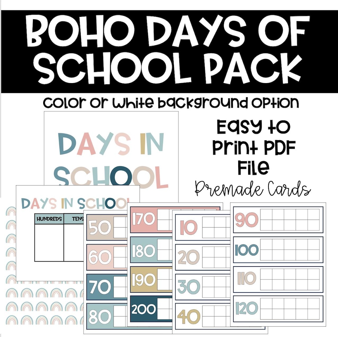 Classroom Posters, Boho Days of School Tally Chart Pack Easy Print Set ...