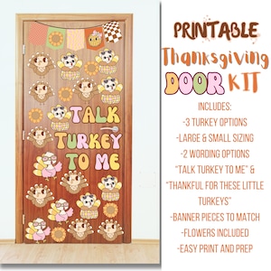 Thanksgiving Classroom Door Decor Kit, Groovy Turkey Theme (printable ...