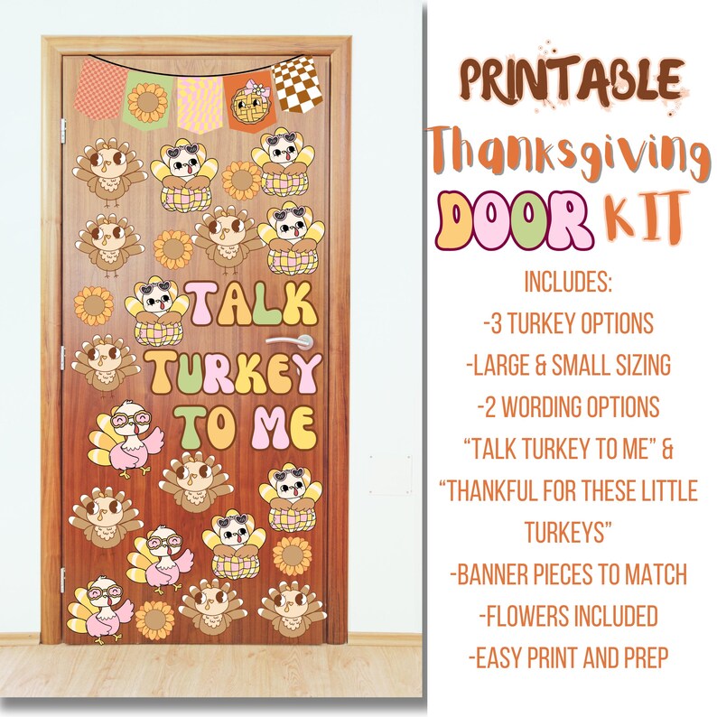 Thanksgiving Classroom Door Decor Kit, Groovy Turkey Theme (printable ...