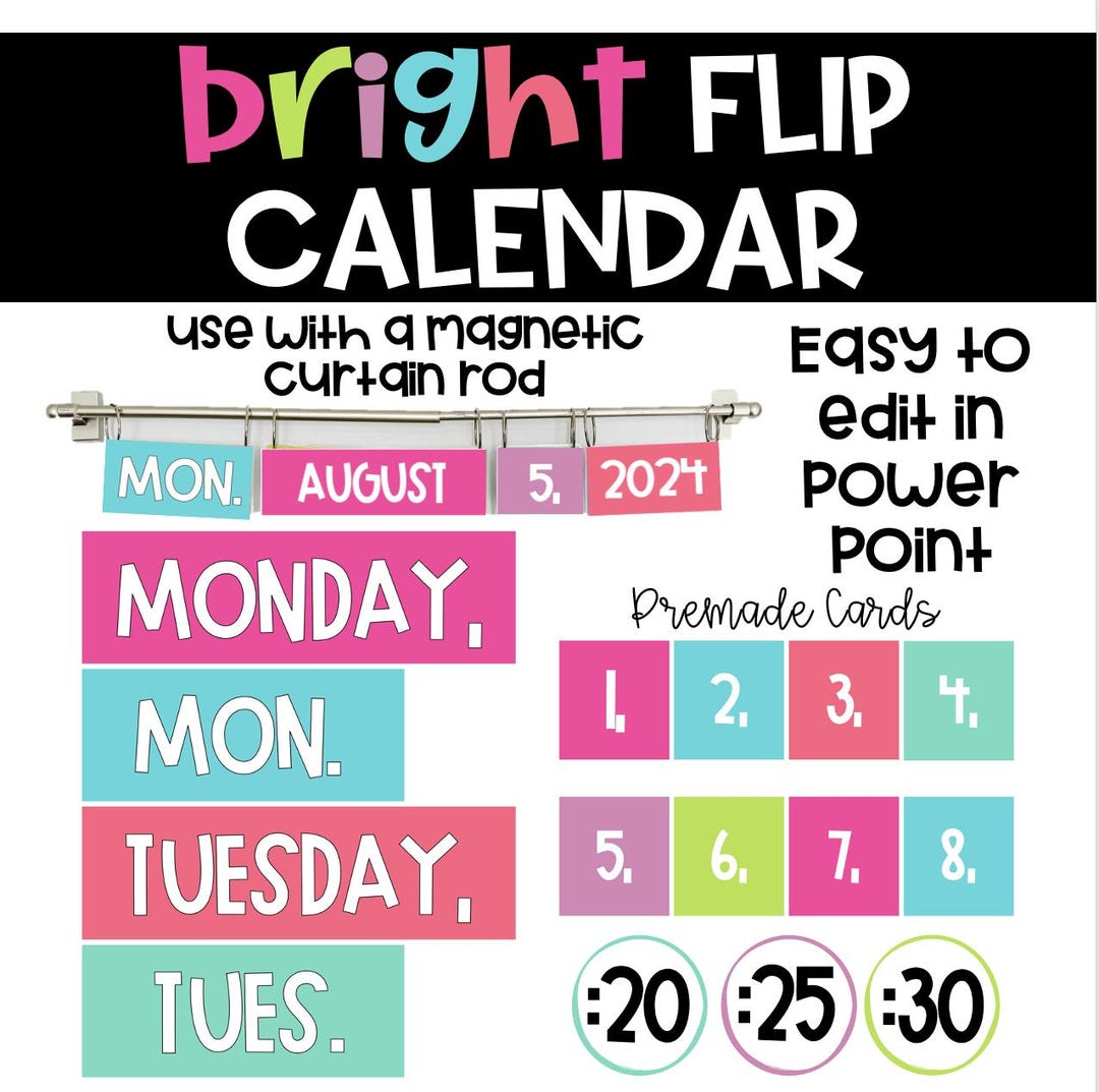 Flip Calendar Classroom, BRIGHT Flip Calendar, Editable Flip Calendar ...