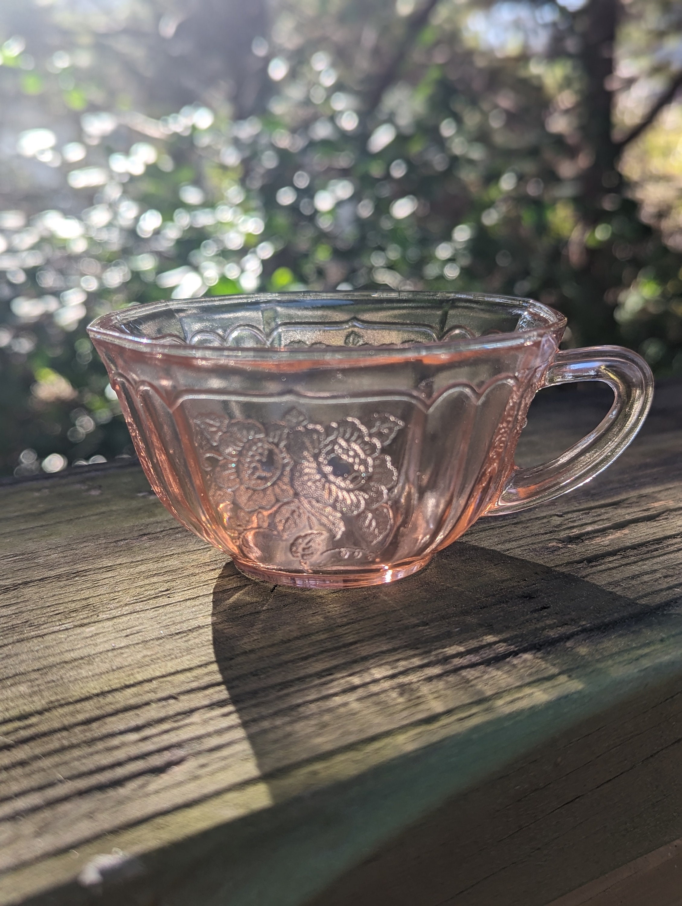 Mayfair Open Rose Anchor Hocking Pink Depression Glass Tea Cup With ...