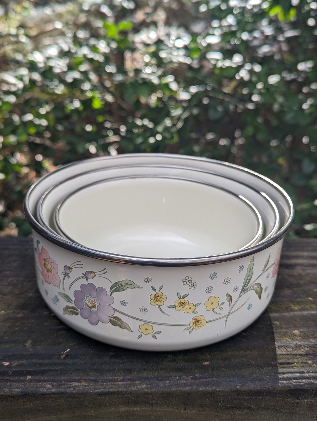 Gailstyn Sutton 1984 Temptation Floral Enamel Mixing Bowls Set of 3 ...