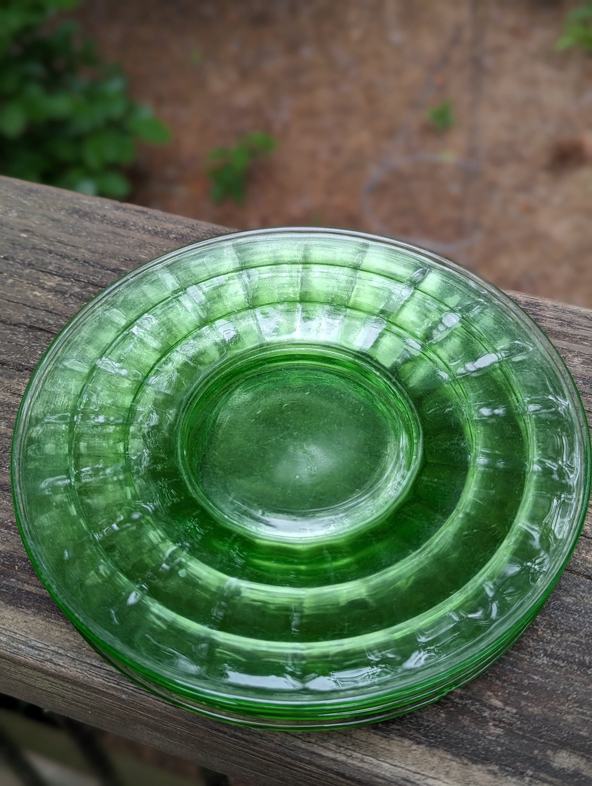 Set of 5 Anchor Hocking Block Optic Bread / Salad Plate Uranium Glass ...