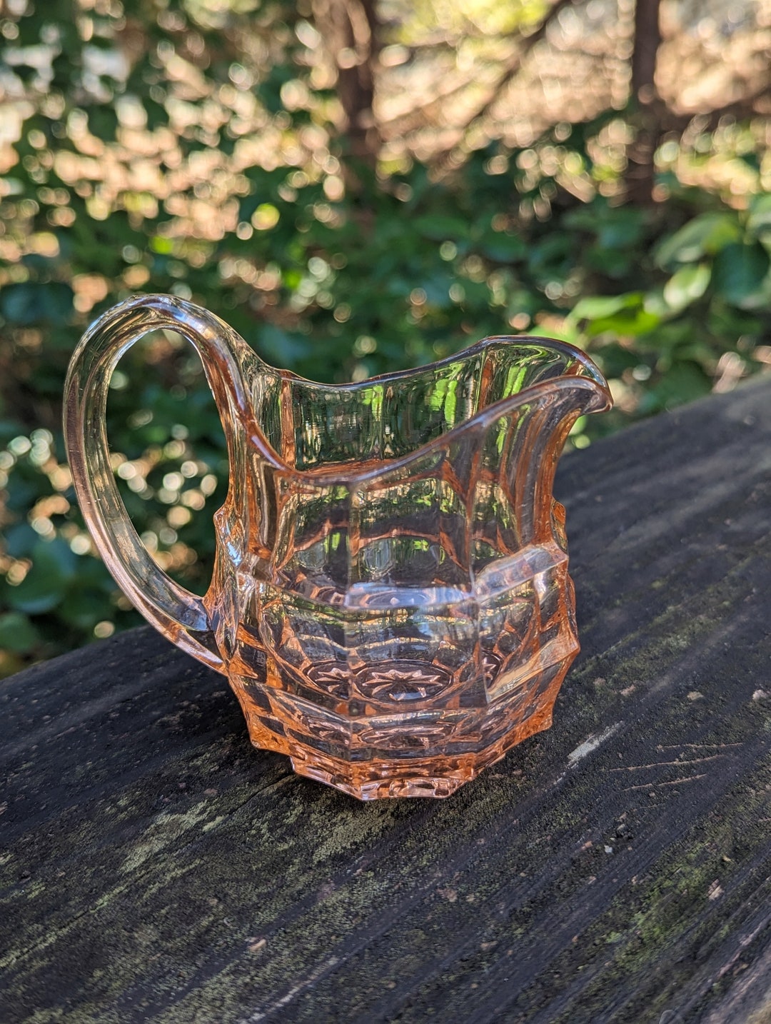 RARE Vintage Pink Depression Glass Creamer With Geometric Cubist ...