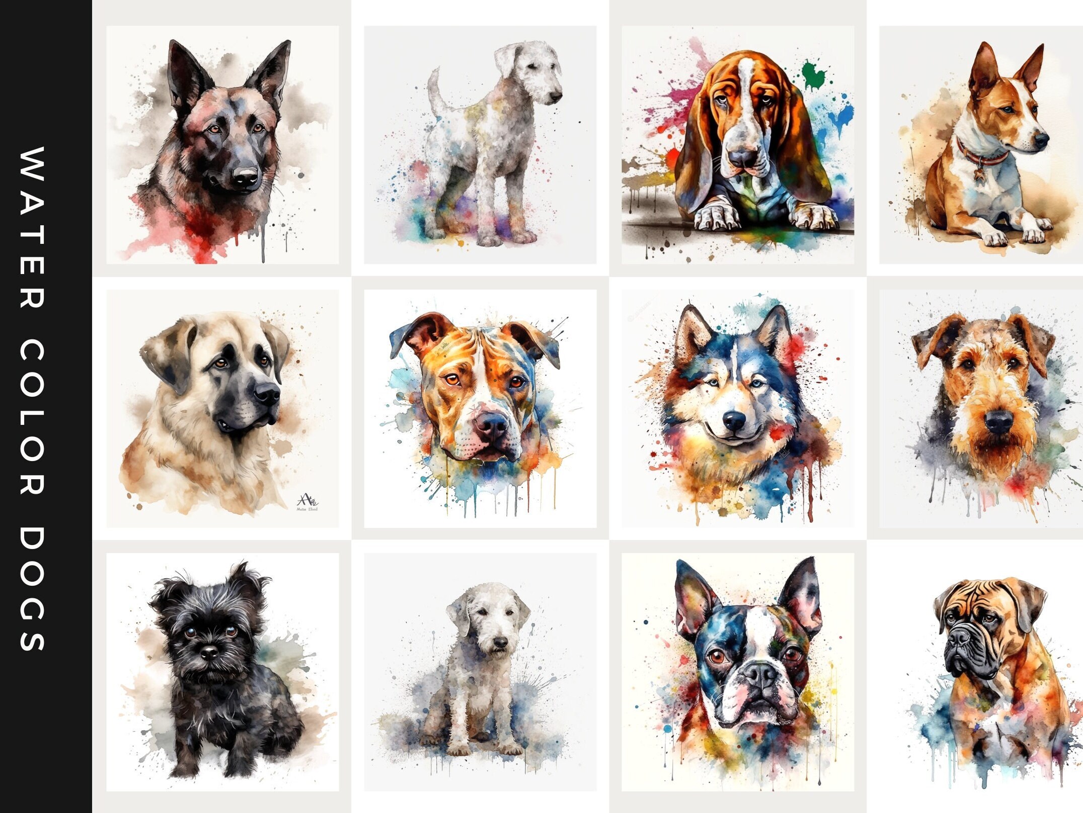 250 Watercolor Dogs Clipart PNG Bundle German Australian - Etsy UK