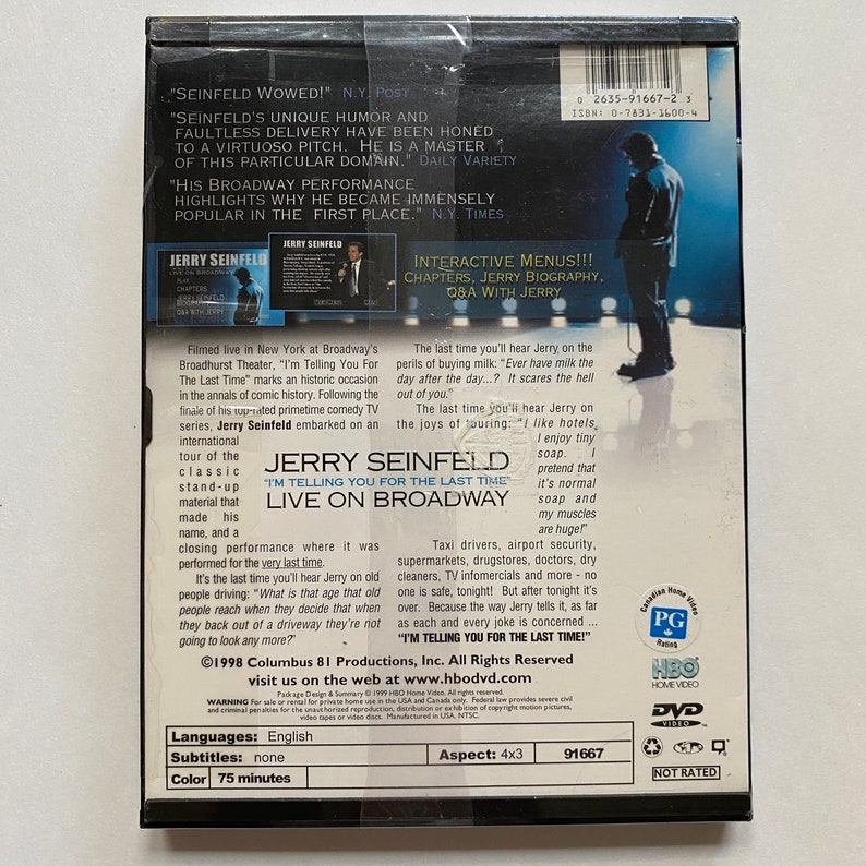 1998 Jerry Seinfeld I'm Telling You for the Last Time DVD Live on ...