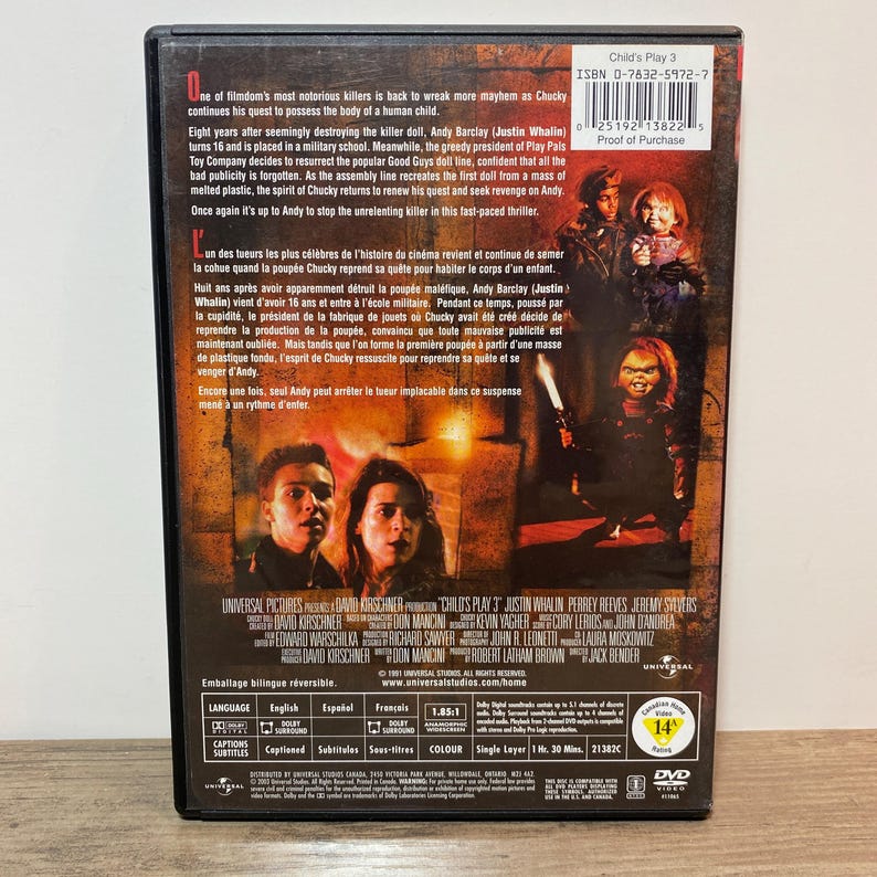 Childs Play 3 DVD 1991 Horror Movie Chucky - 2003 Re-release - Etsy