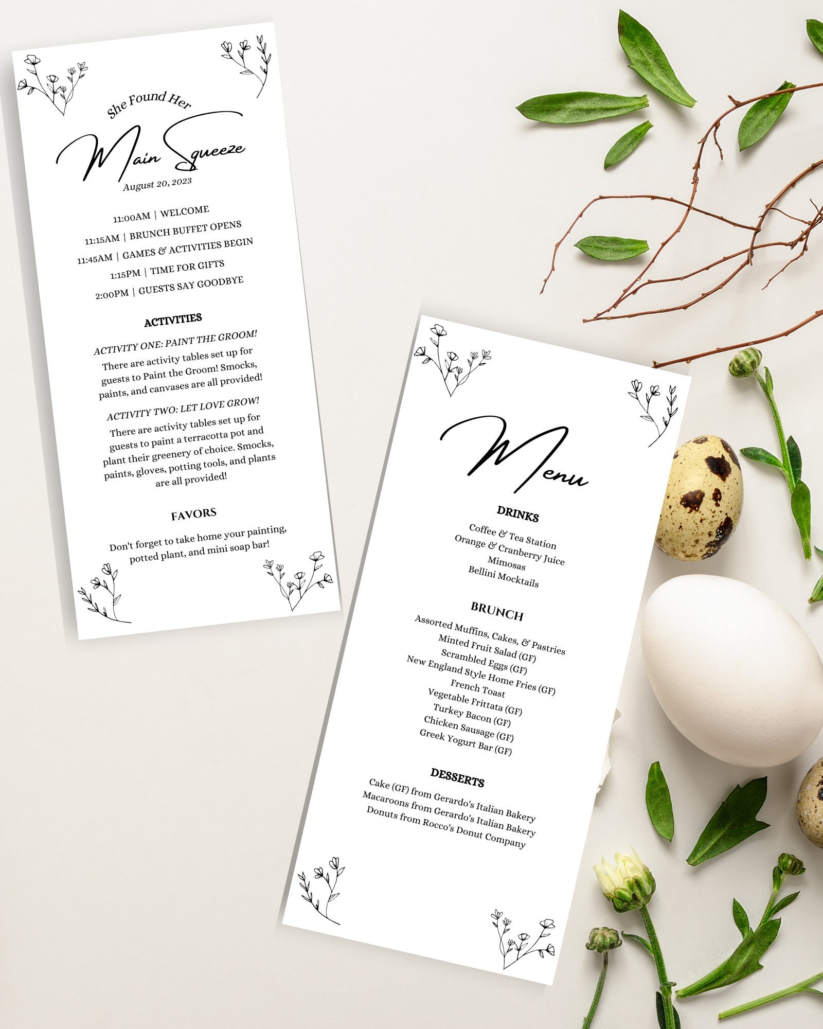 Minimalist Itinerary & Menu Bridal Shower Program - Fully Customizable ...