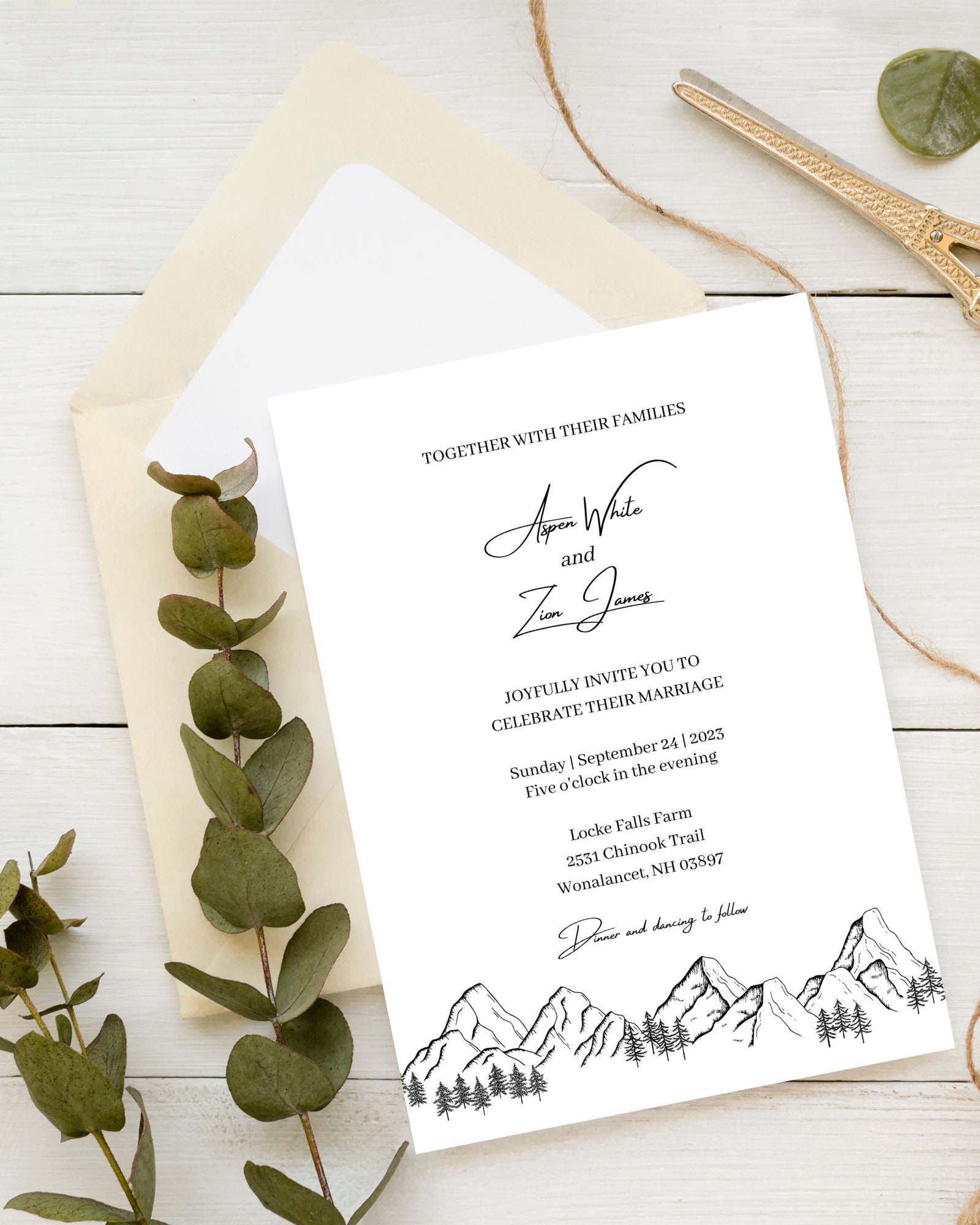 Mountains Wedding Invite | Not All Who Wander Are Lost | Mountain ...