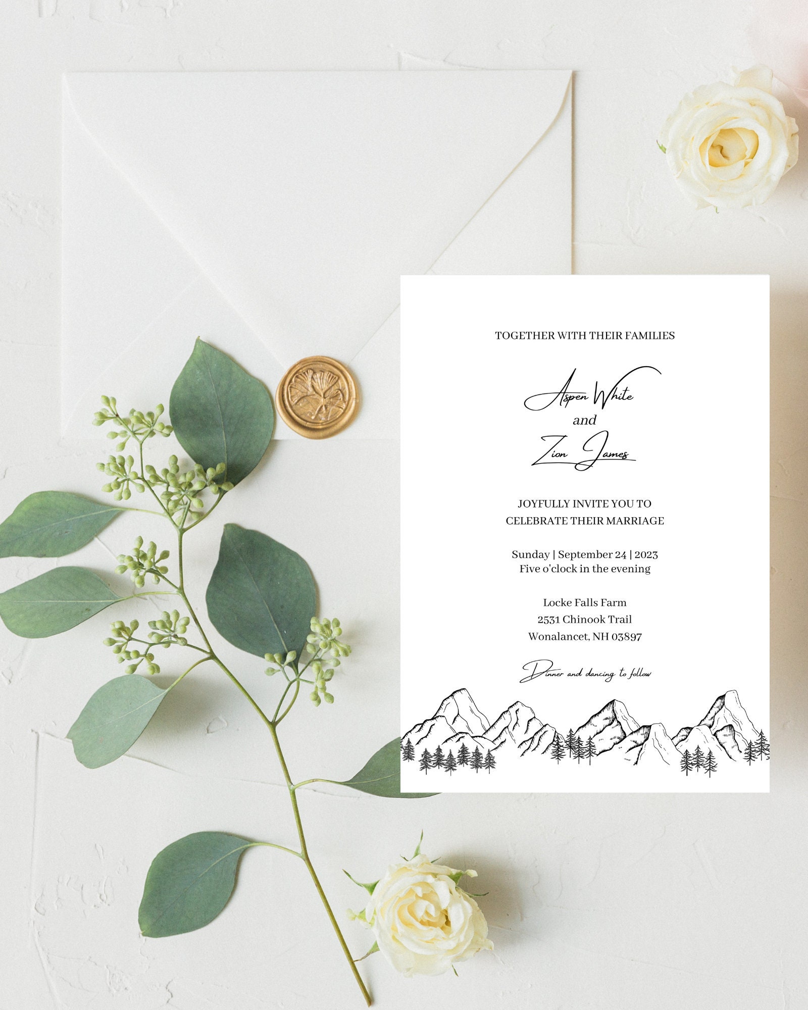 Mountains Wedding Invite | Not All Who Wander Are Lost | Mountain ...