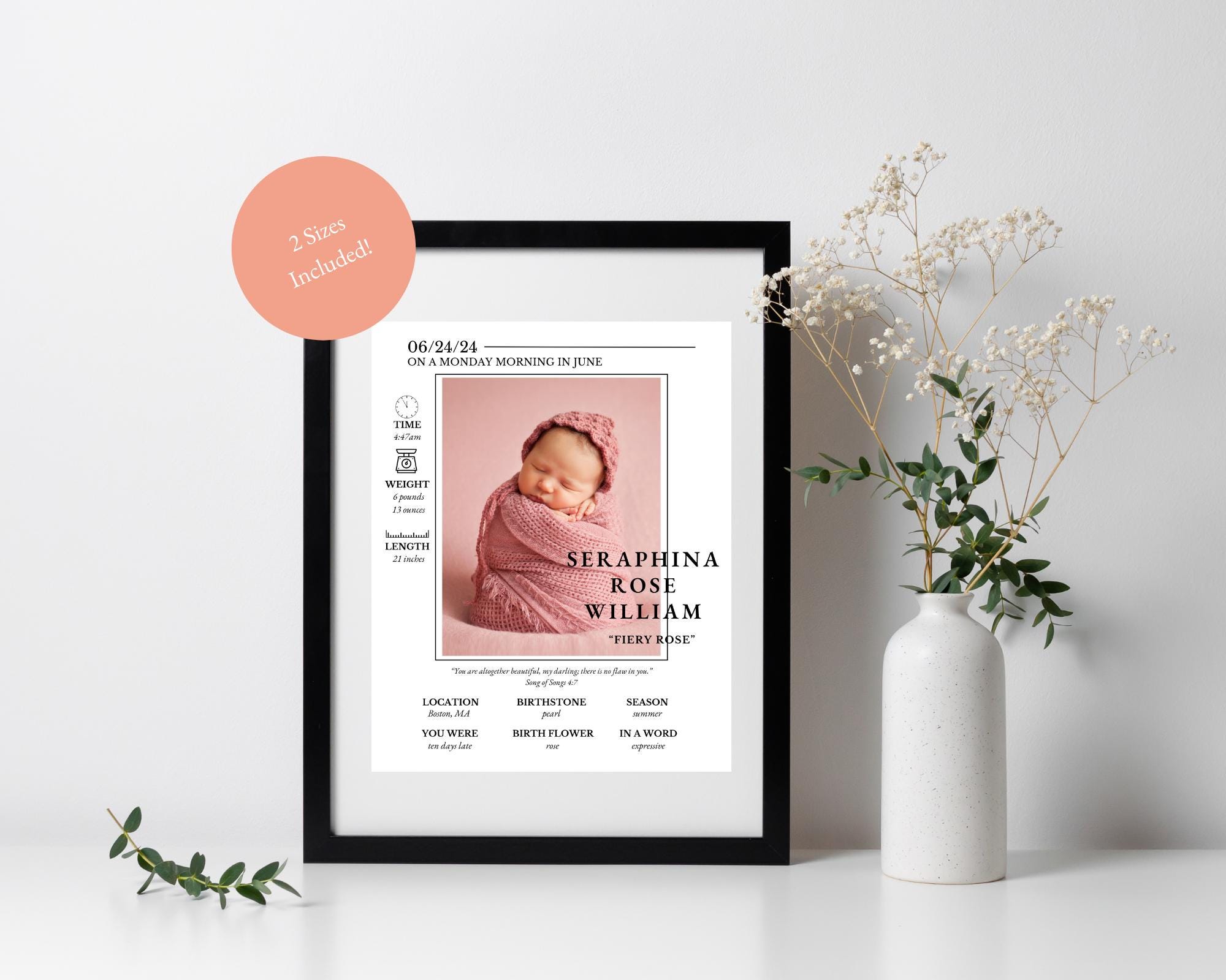 Birth Stats Print | Birth Poster | Birth Stats Poster | Newborn Poster ...
