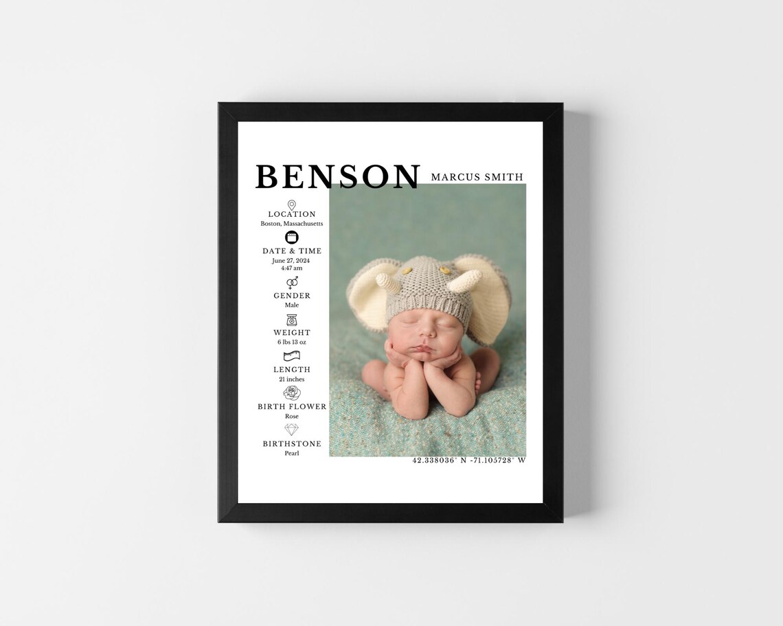 Birth Stats Print | Birth Poster | Birth Stats Poster | Newborn Poster ...