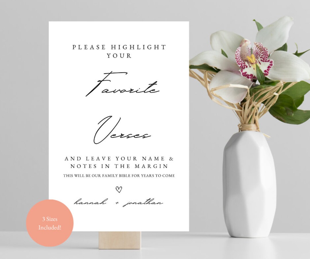Favorite Bible Verse | Minimalist Wedding Welcome Sign | Highlight Your ...
