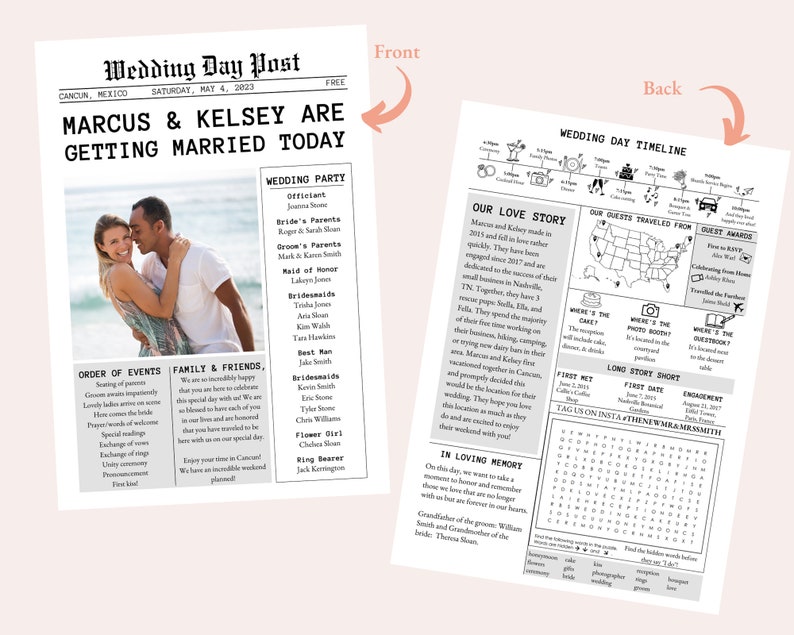 Newspaper Wedding Program Customizable Template - Etsy