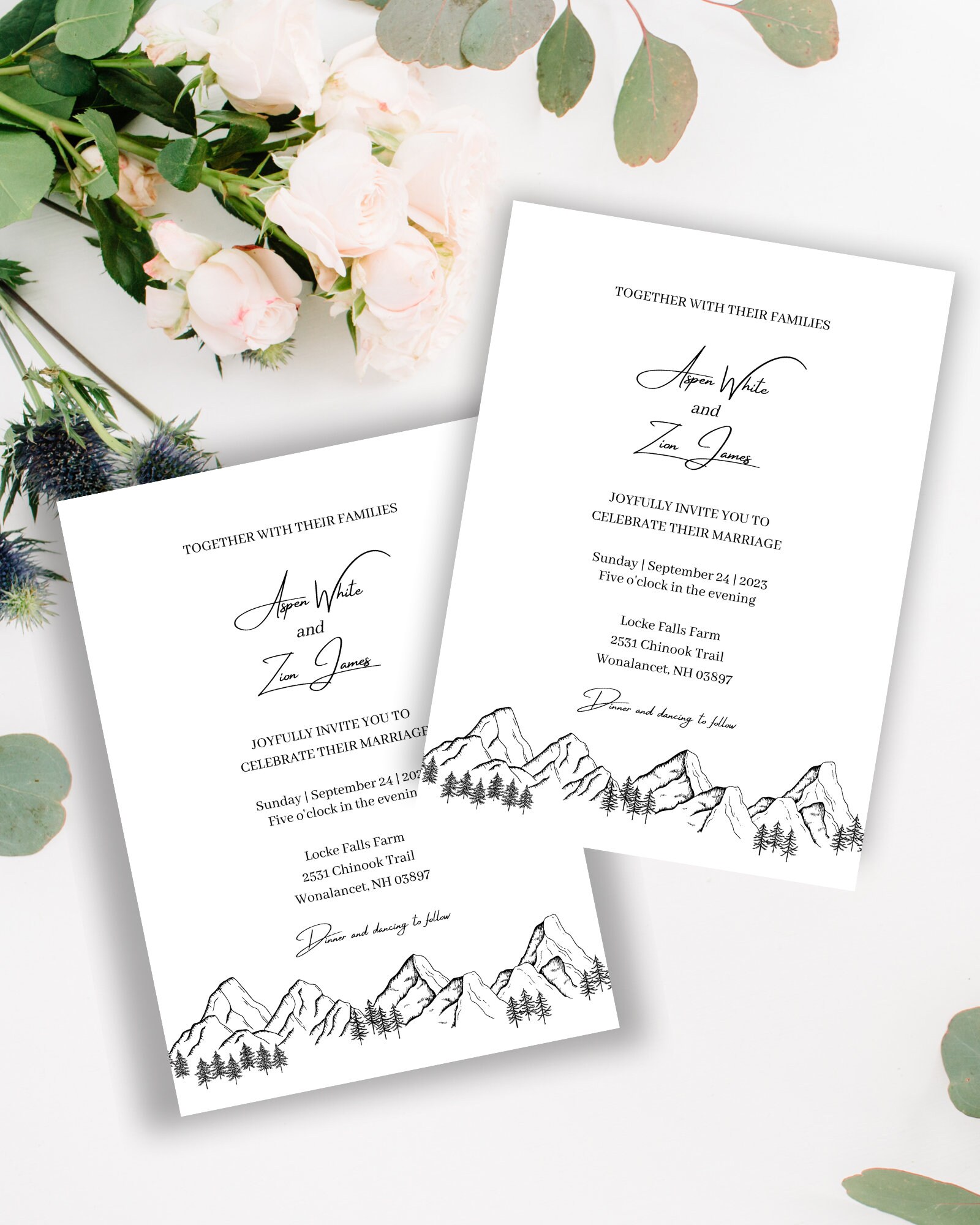 Mountains Wedding Invite | Not All Who Wander Are Lost | Mountain ...