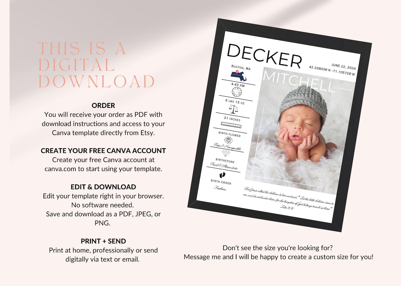 Birth Stats Print | Birth Poster | Birth Stats Poster | Newborn Poster ...