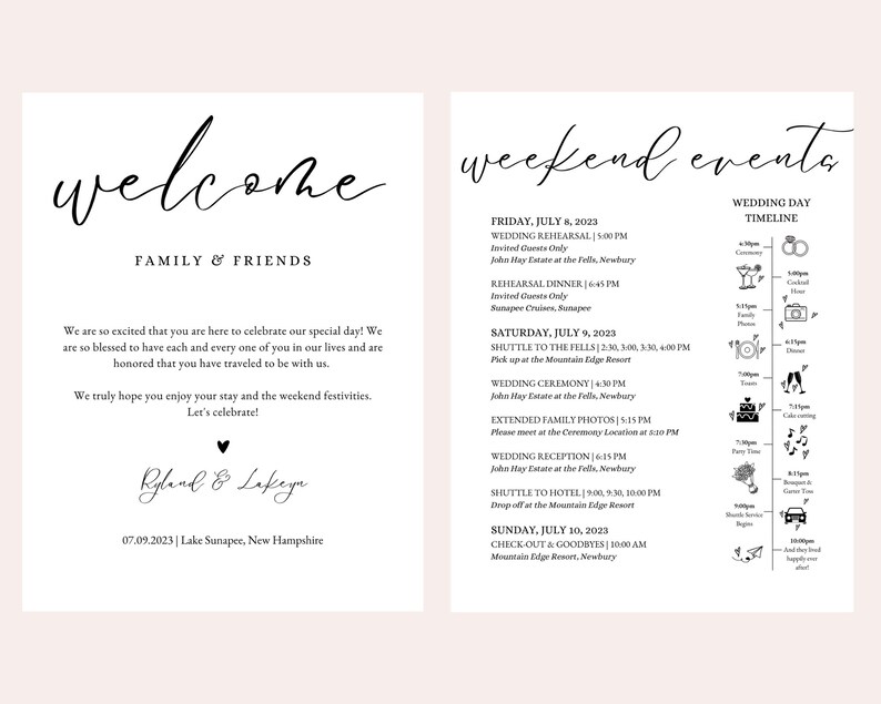 Welcome Letter and Wedding Program - Customizable Template - Etsy