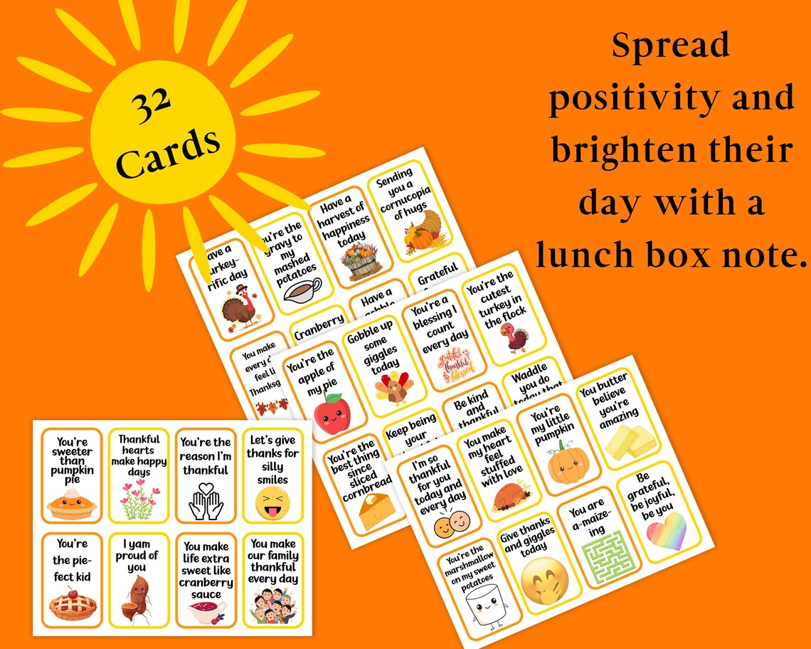 Printable School Lunch Box Notes for Kids, Thanksgiving Lunch Box Notes ...