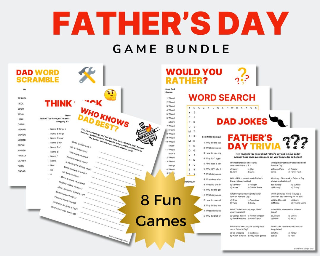 Fathers Day Game Bundle, Trivia, Puzzles, Fun Fathers Day, Dad Jokes ...