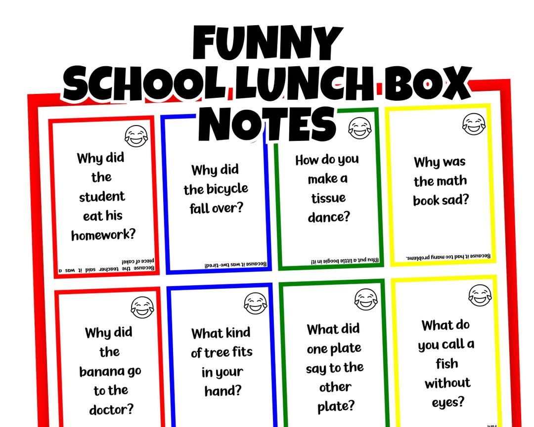 Funny School Lunch Box Notes for Kids, Lunch Box Joke - Etsy