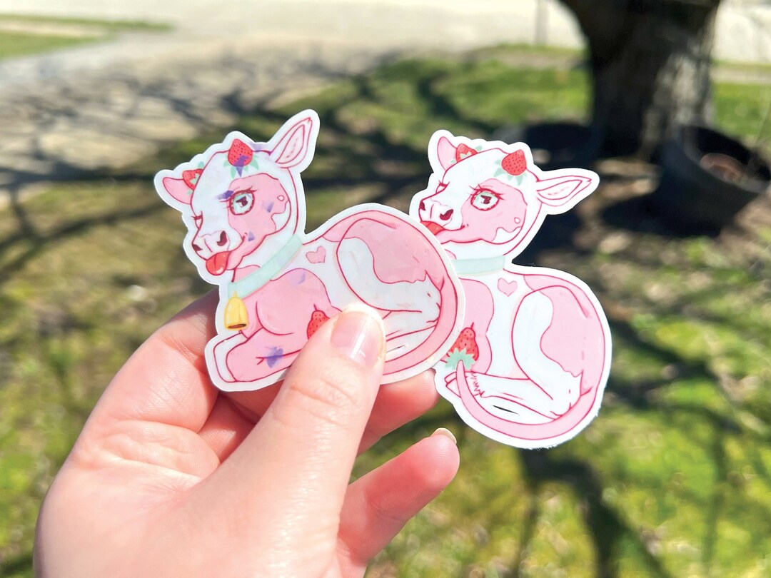 Strawberry Cow Sticker | 2.5 in Vinyl Water Resistant Sticker ...