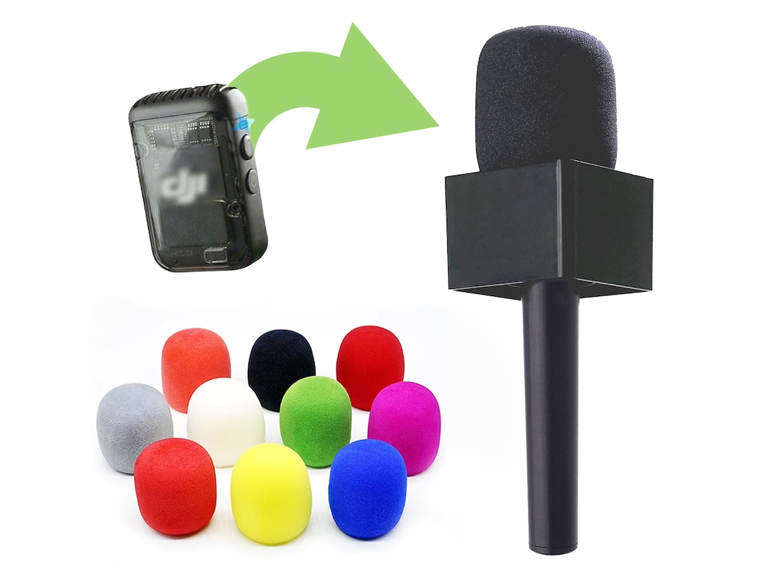 Interview Handle + Mic Flag + 10 Color Foam Tops for DJI Mic, Hollyland ...