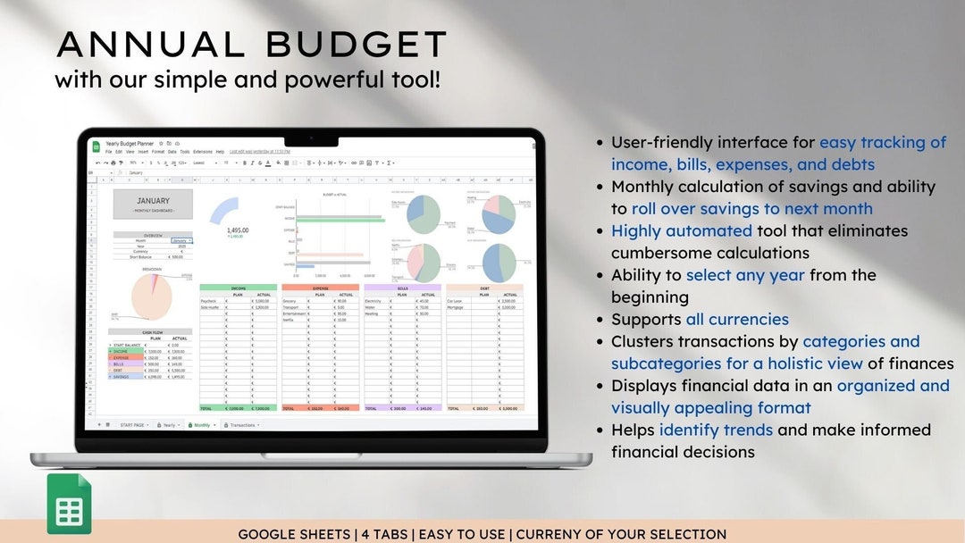 Annual Budget Spreadsheet Monthly Finances Plan Budget Yearly Tracking ...
