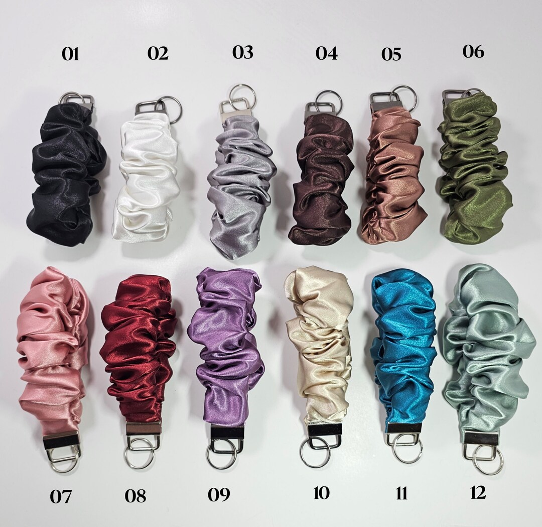 Colorful Satin Scrunchie Keychain Wristlet, Car Keys Holder, Keyring ...