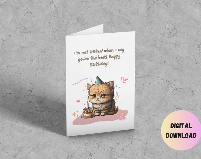 Printable Cat Birthday Card Funny Instant Download for Cat Lover - Etsy