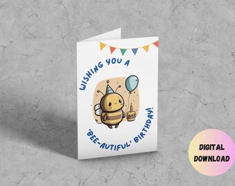 Printable Birthday Card, Bee Birthday Card, Cute Bee Card, Digital ...