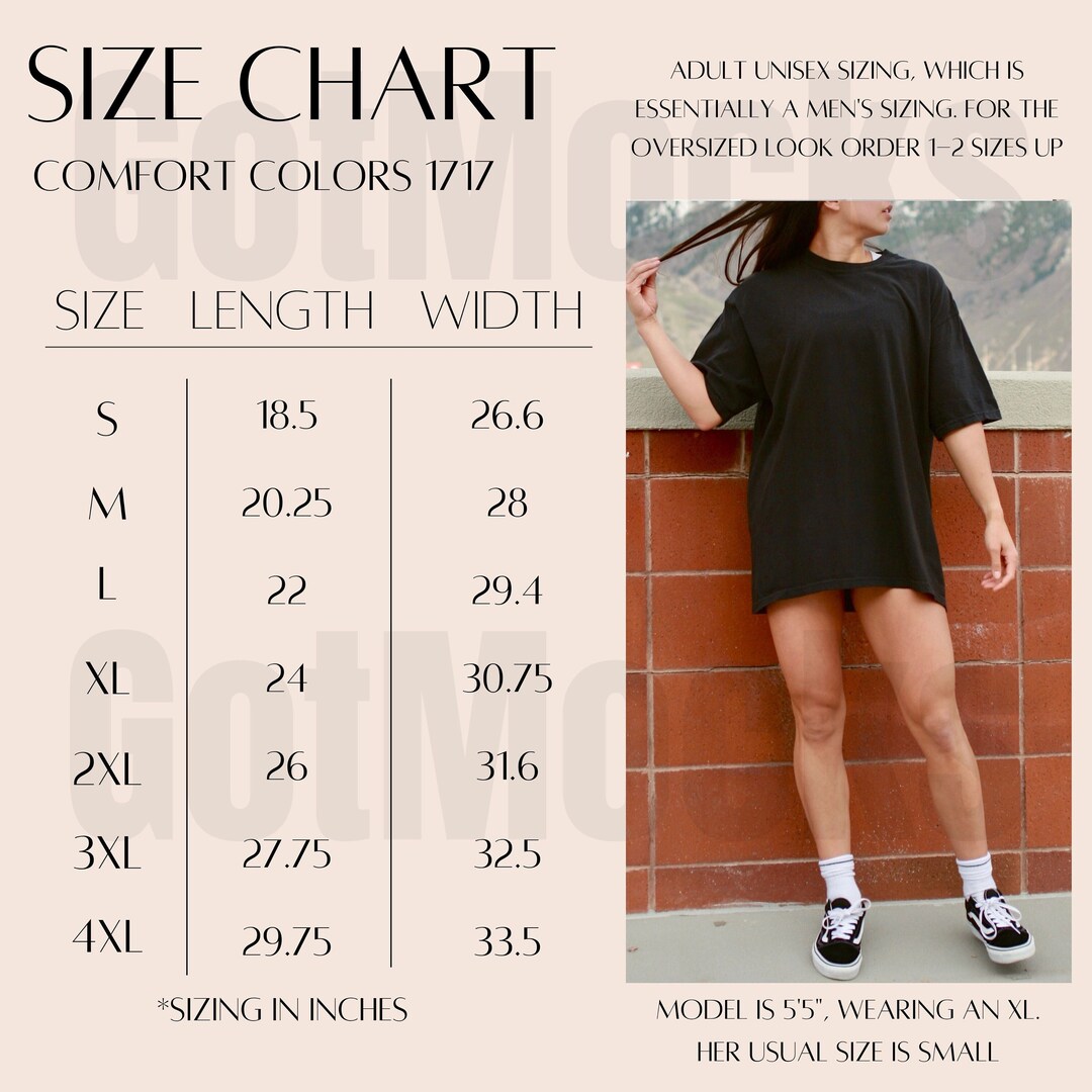 Comfort Colors 1717 Size Chart C1717 Trendy Aesthetic Mock up Oversized ...