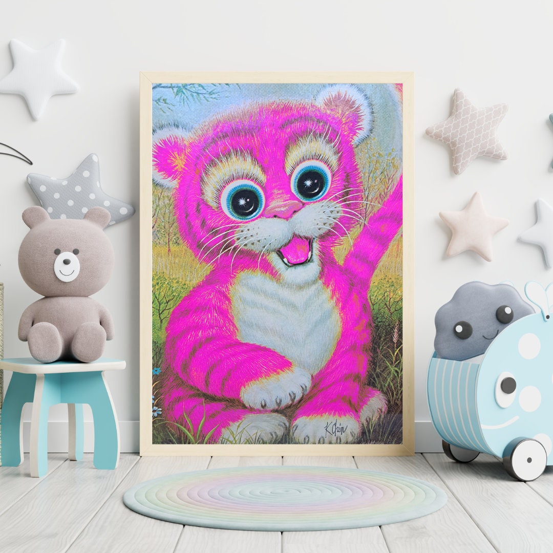 Tiger Cub MCM Art on 11-inch X 14-inch Matte Poster, Baby Tiger Big Eye ...