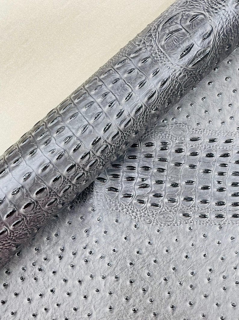 Wild Charcoal Ostrich Embossed Vinyl Fabric by the Yard / 2 Tone ...