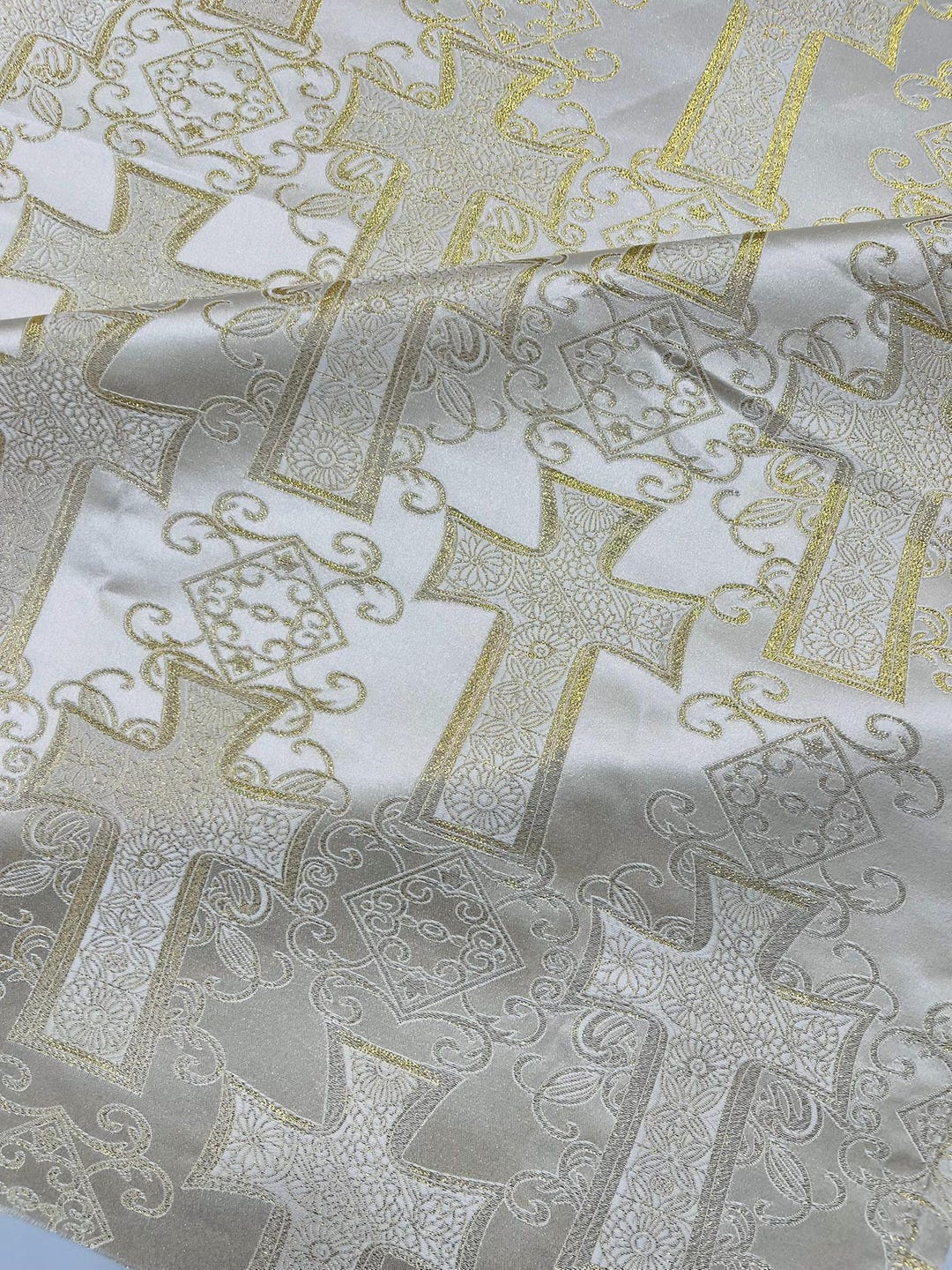Beige/god - Metallic Big Cross Jacquard Satin Fabric (by the Yard) - Etsy